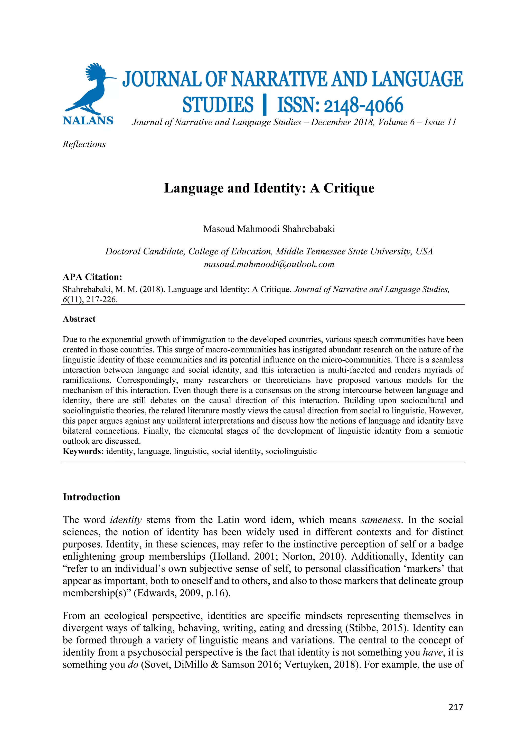 Language and Identity: A Critique | PDF