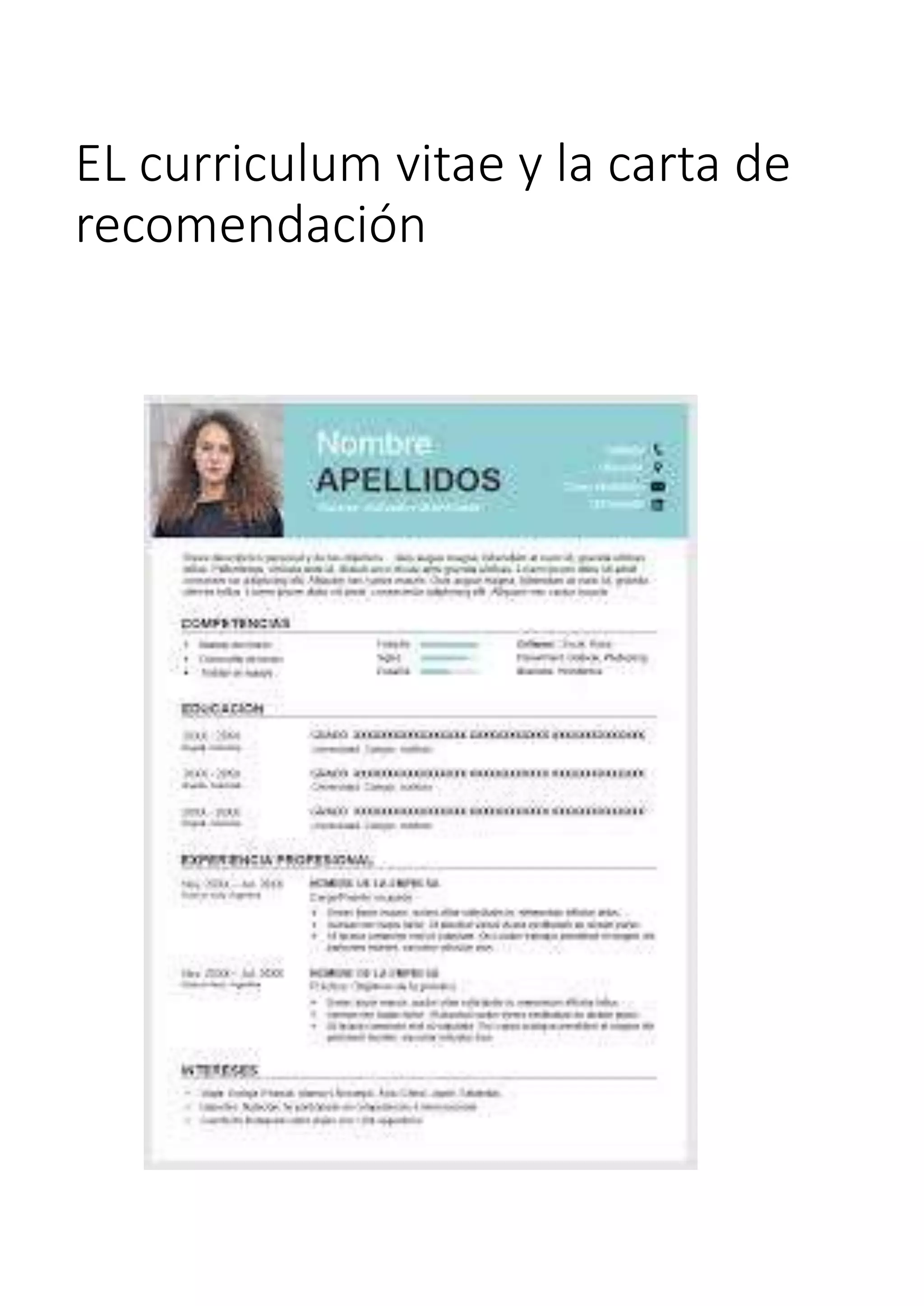 Curriculum vitae y carta de recomendación | PPTX