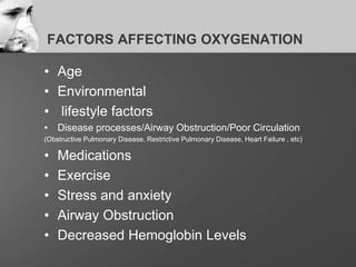 Unit-9- Oxygenation, FACTORS AFFECTING OXYGENATION | PDF