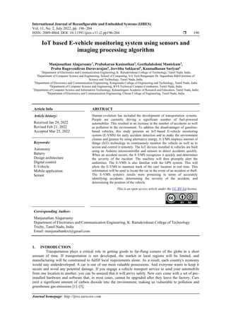 IoT based E-vehicle monitoring system using sensors and imaging ...