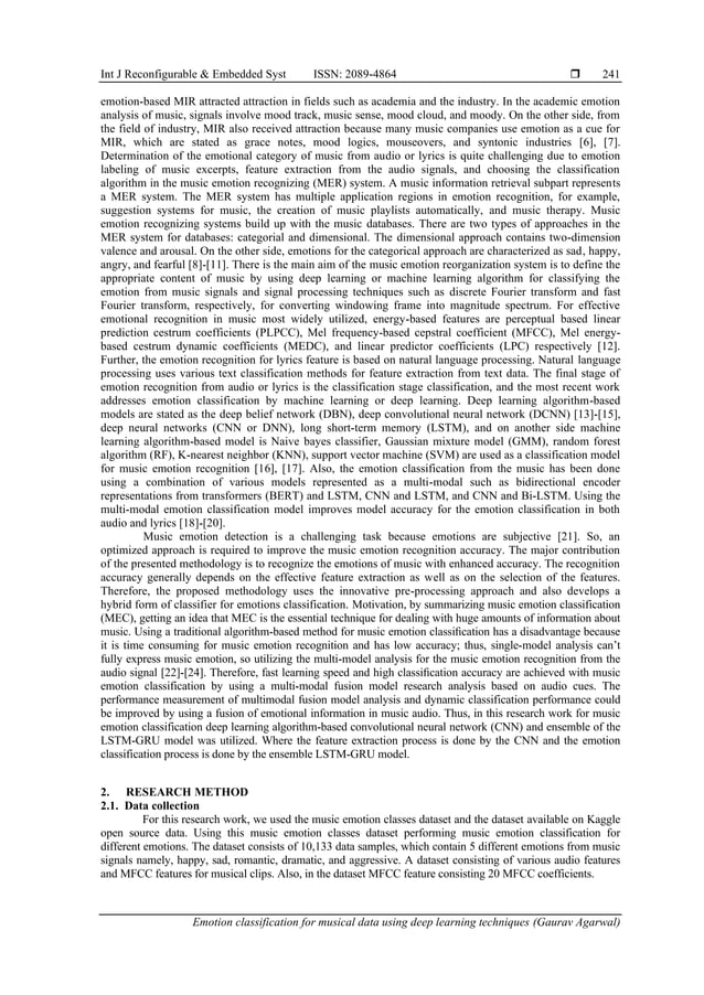 Emotion classification for musical data using deep learning techniques | PDF
