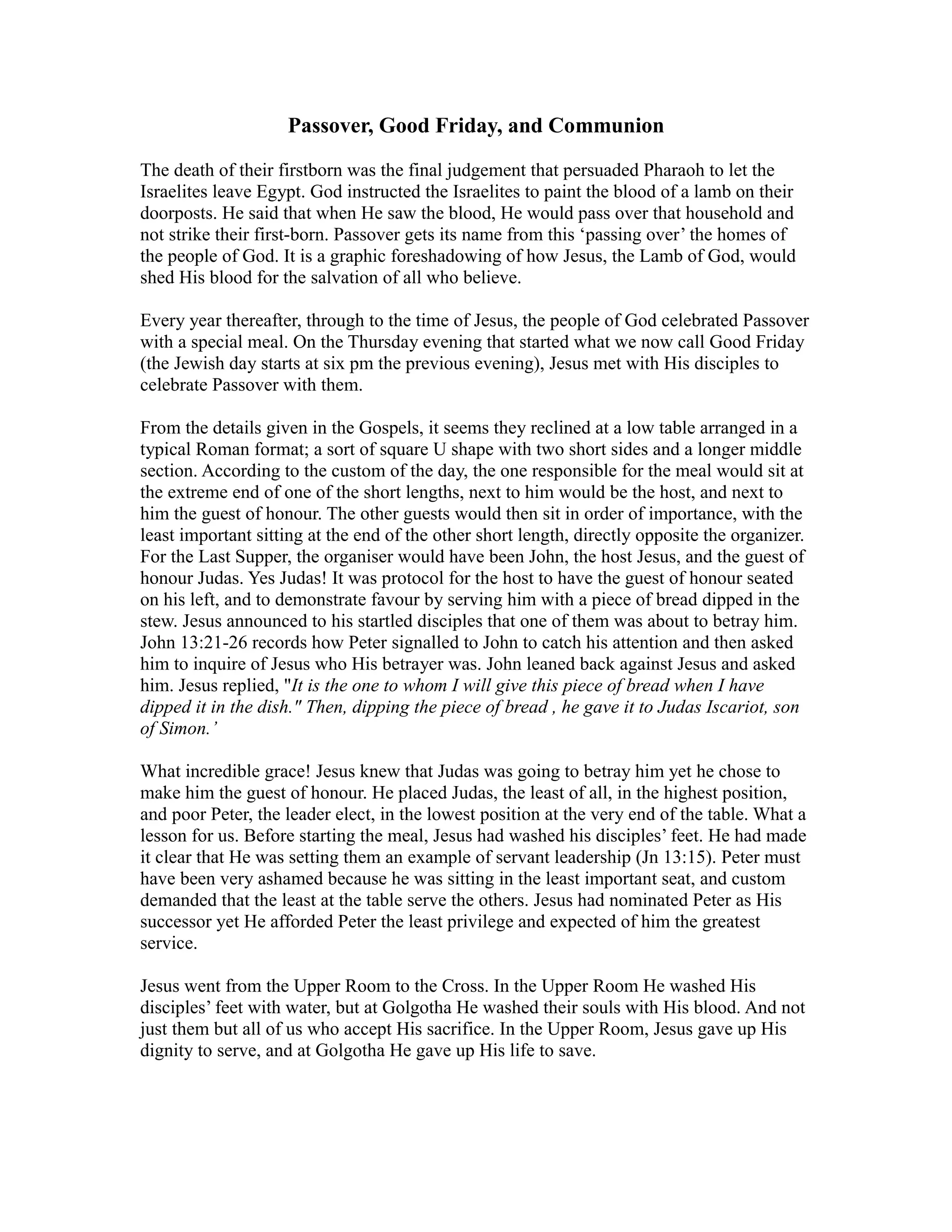 Passover, Good Friday, And Communion | PDF