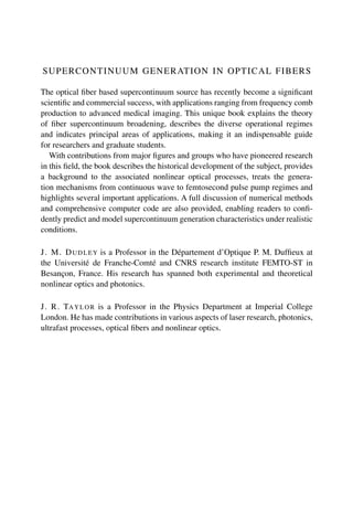 Supercontinuum Generation In Optical Fibers Dudley Jm Taylor Jr Eds | PDF