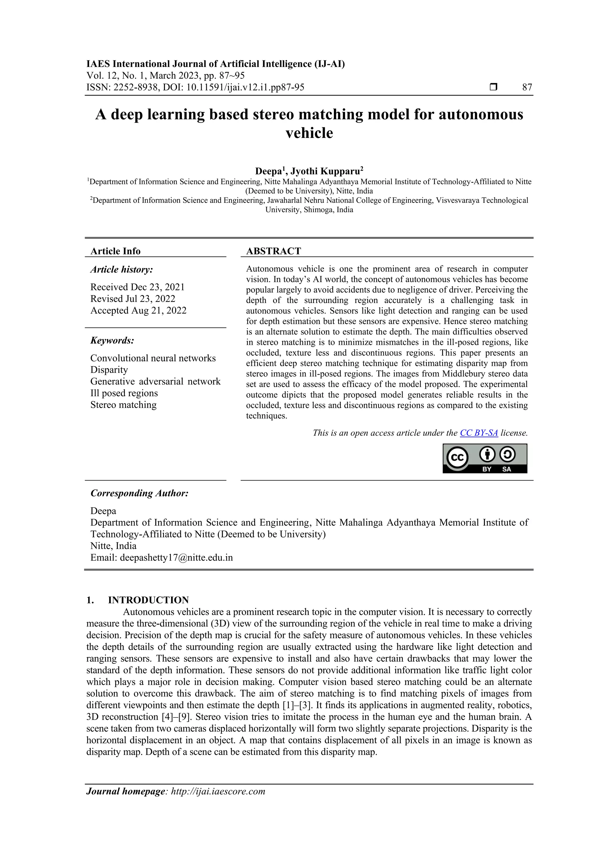 A deep learning based stereo matching model for autonomous vehicle | PDF