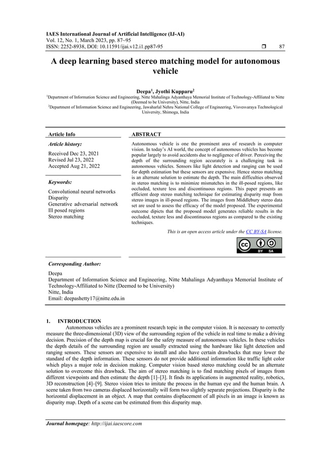A deep learning based stereo matching model for autonomous vehicle | PDF