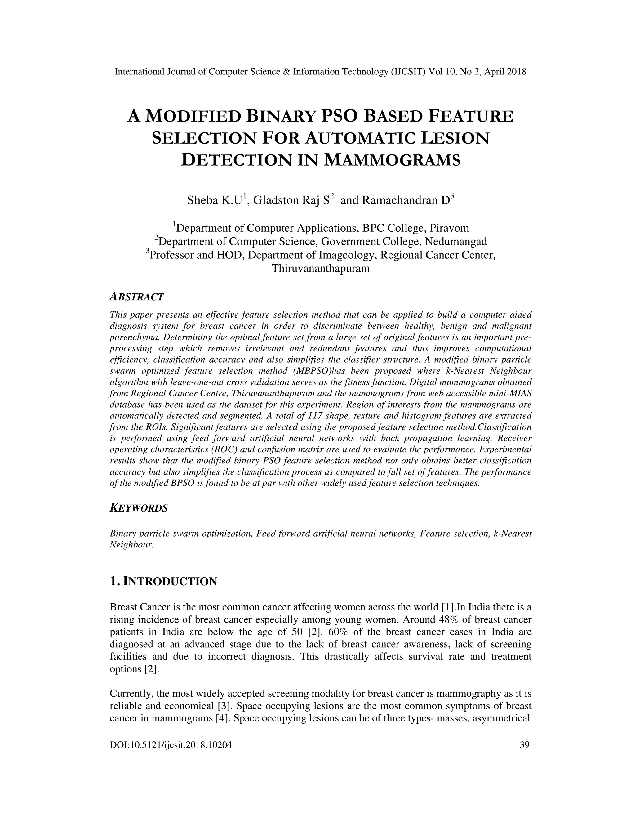 A Modified Binary Pso Based Feature Selection For Automatic Lesion