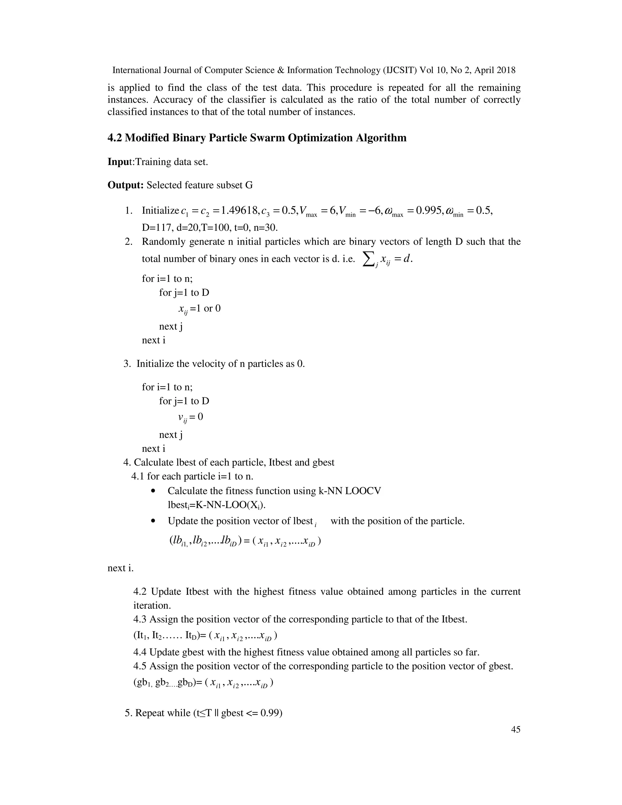 A MODIFIED BINARY PSO BASED FEATURE SELECTION FOR AUTOMATIC LESION ...
