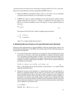 A MODIFIED BINARY PSO BASED FEATURE SELECTION FOR AUTOMATIC LESION DETECTION IN MAMMOGRAMS | PDF
