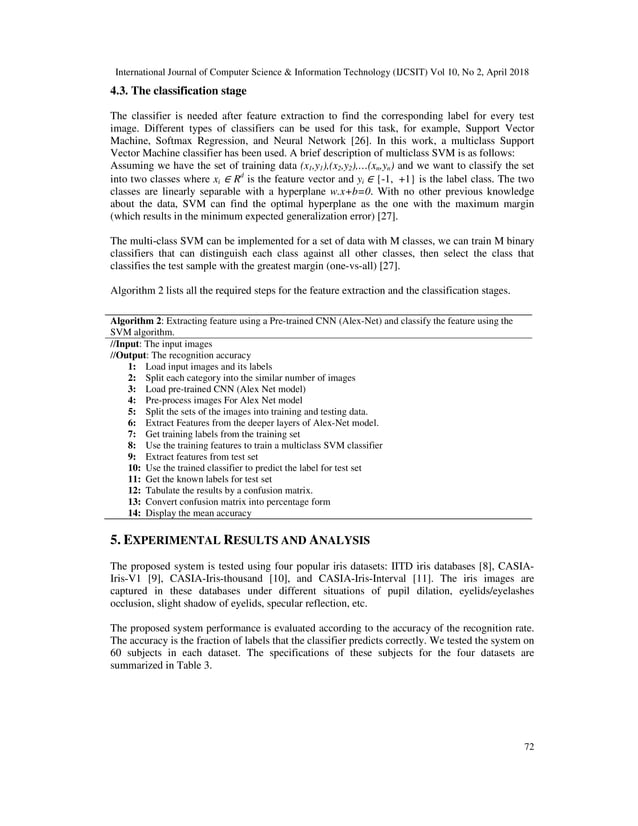 CONVOLUTIONAL NEURAL NETWORK BASED FEATURE EXTRACTION FOR IRIS RECOGNITION | PDF