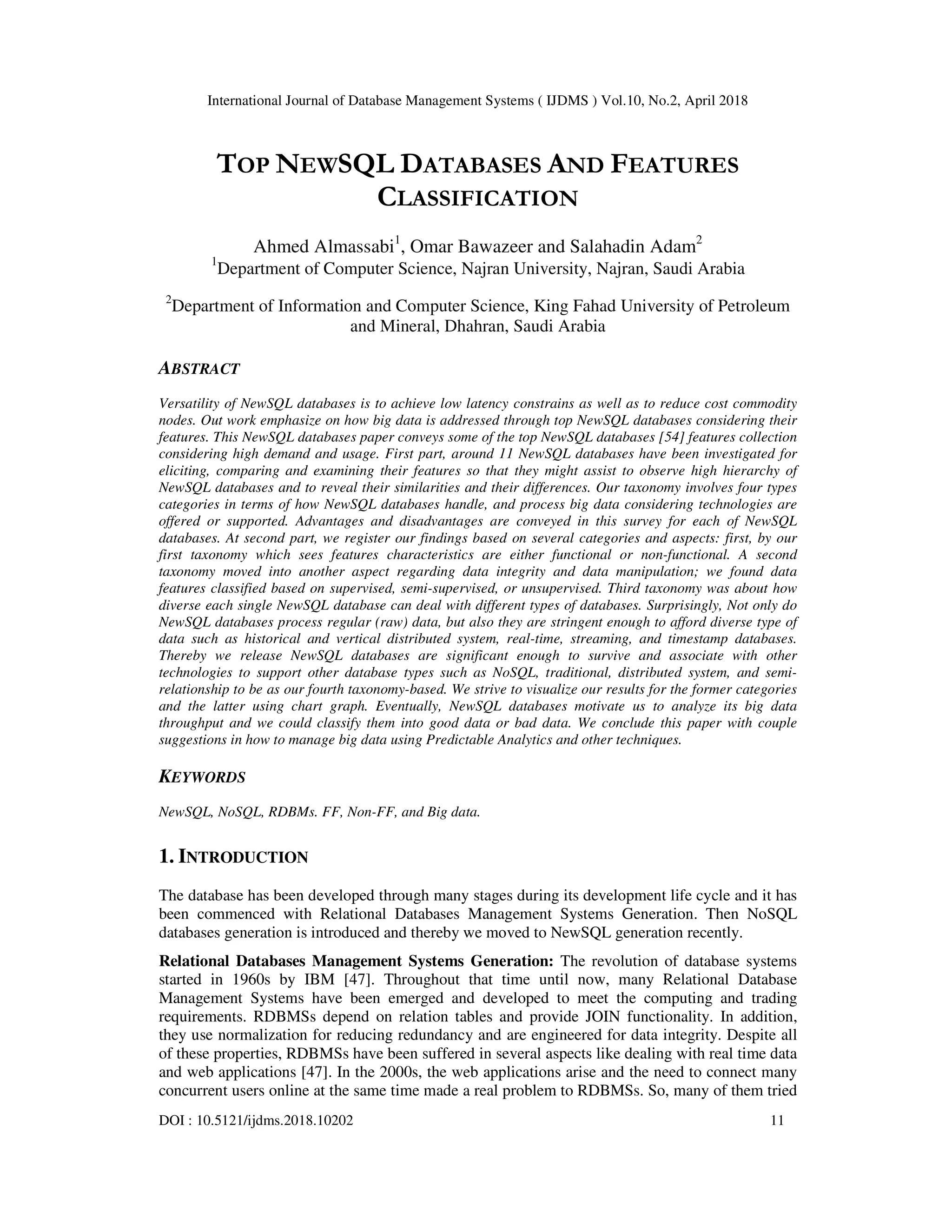 TOP NEWSQL DATABASES AND FEATURES CLASSIFICATION | PDF
