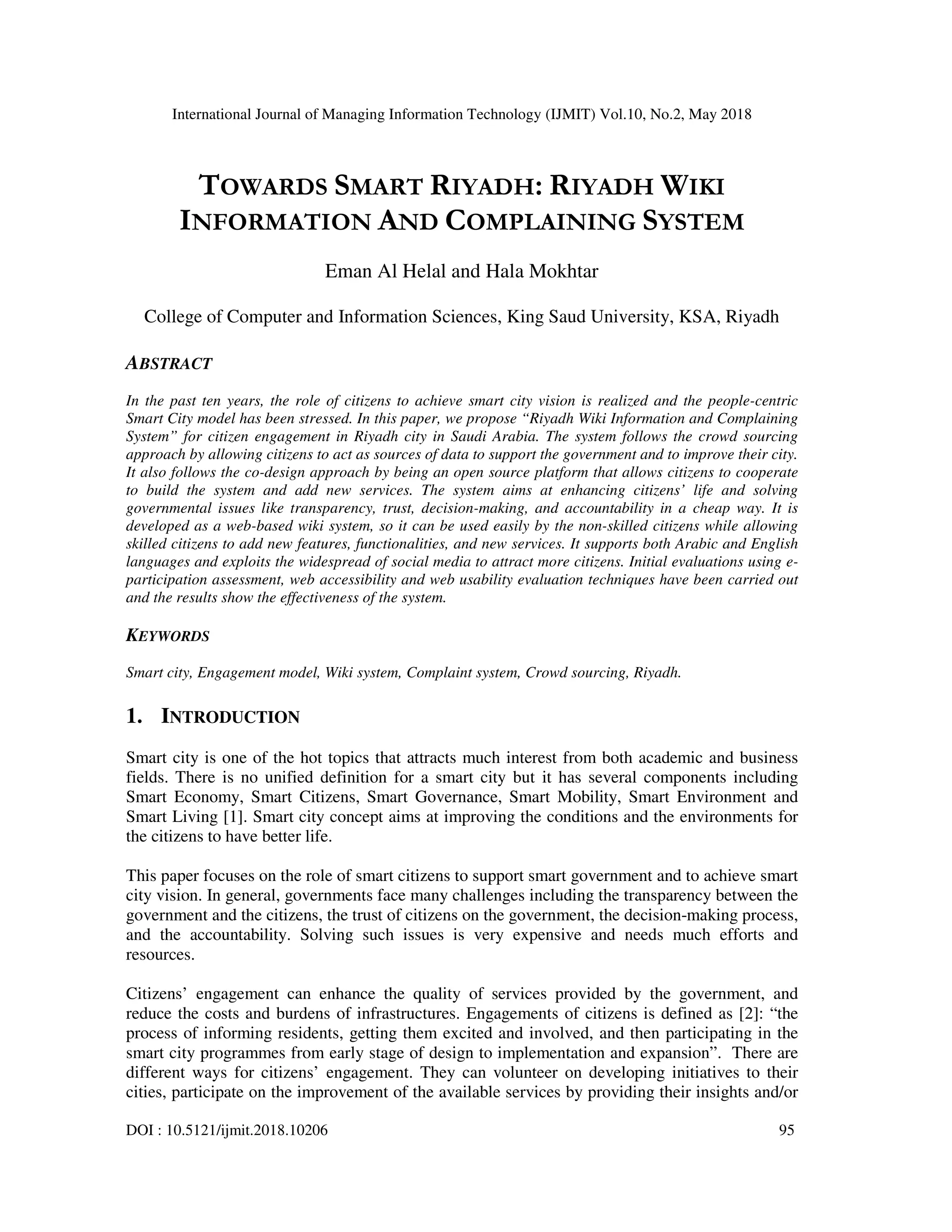 TOWARDS SMART RIYADH: RIYADH WIKI INFORMATION AND COMPLAINING SYSTEM | PDF