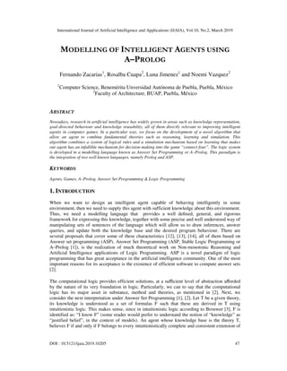 MODELLING OF INTELLIGENT AGENTS USING A–PROLOG | PDF