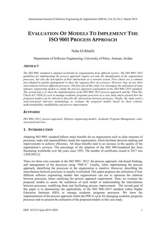Evaluation of Models to Implement the ISO 9001 Process Approach | PDF