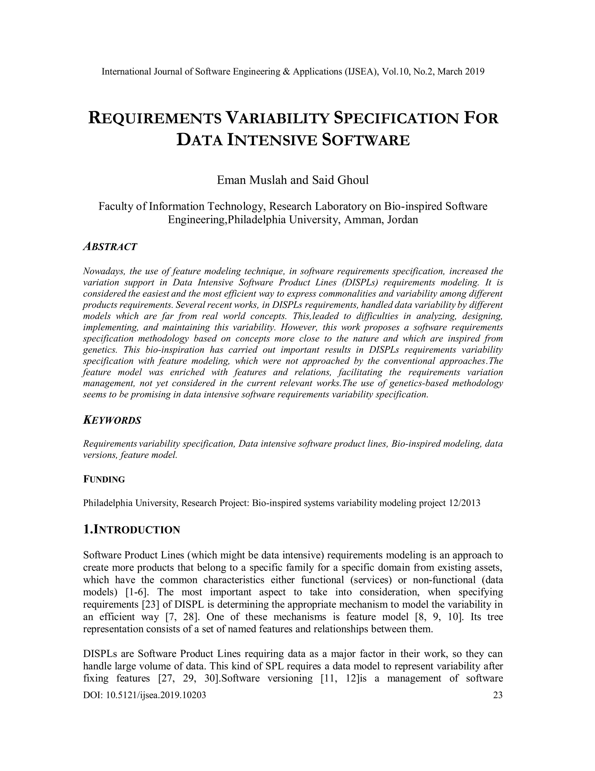 Requirements Variability Specification for Data Intensive Software | PDF