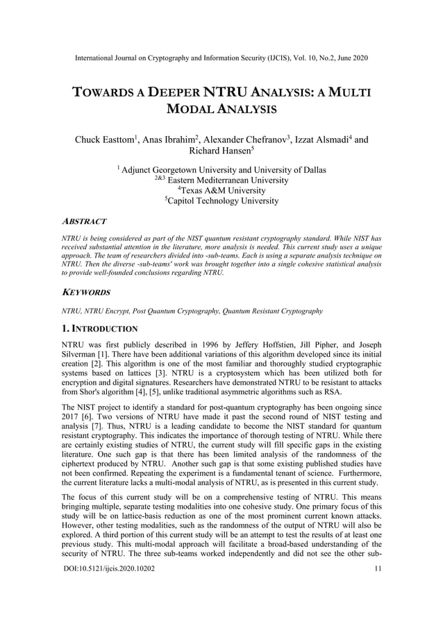 TOWARDS A DEEPER NTRU ANALYSIS: A MULTI MODAL ANALYSIS | PDF