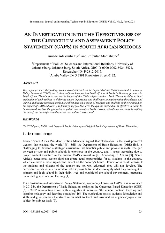 AN INVESTIGATION INTO THE EFFECTIVENESS OF THE CURRICULUM AND ...
