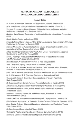 Combinatorics Of Spreads And Parallelisms Johnson N | PDF