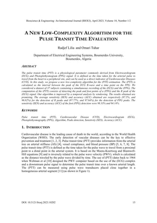 A NEW LOW-COMPLEXITY ALGORITHM FOR THE PULSE TRANSIT TIME EVALUATION | PDF
