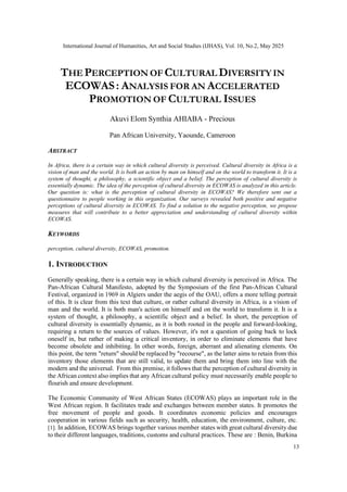 The Perception of Cultural Diversity in ECOWAS: Analysis for an ...