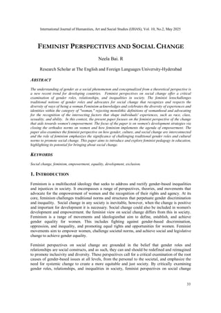 Paper Title: Feminist Perspectives and Social Change | PDF