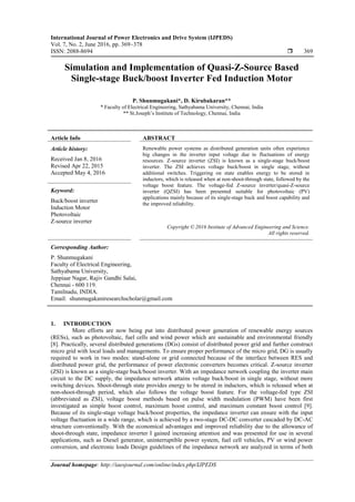 Simulation and Implementation of Quasi-Z-Source Based Single-stage Buck/boost Inverter Fed ...