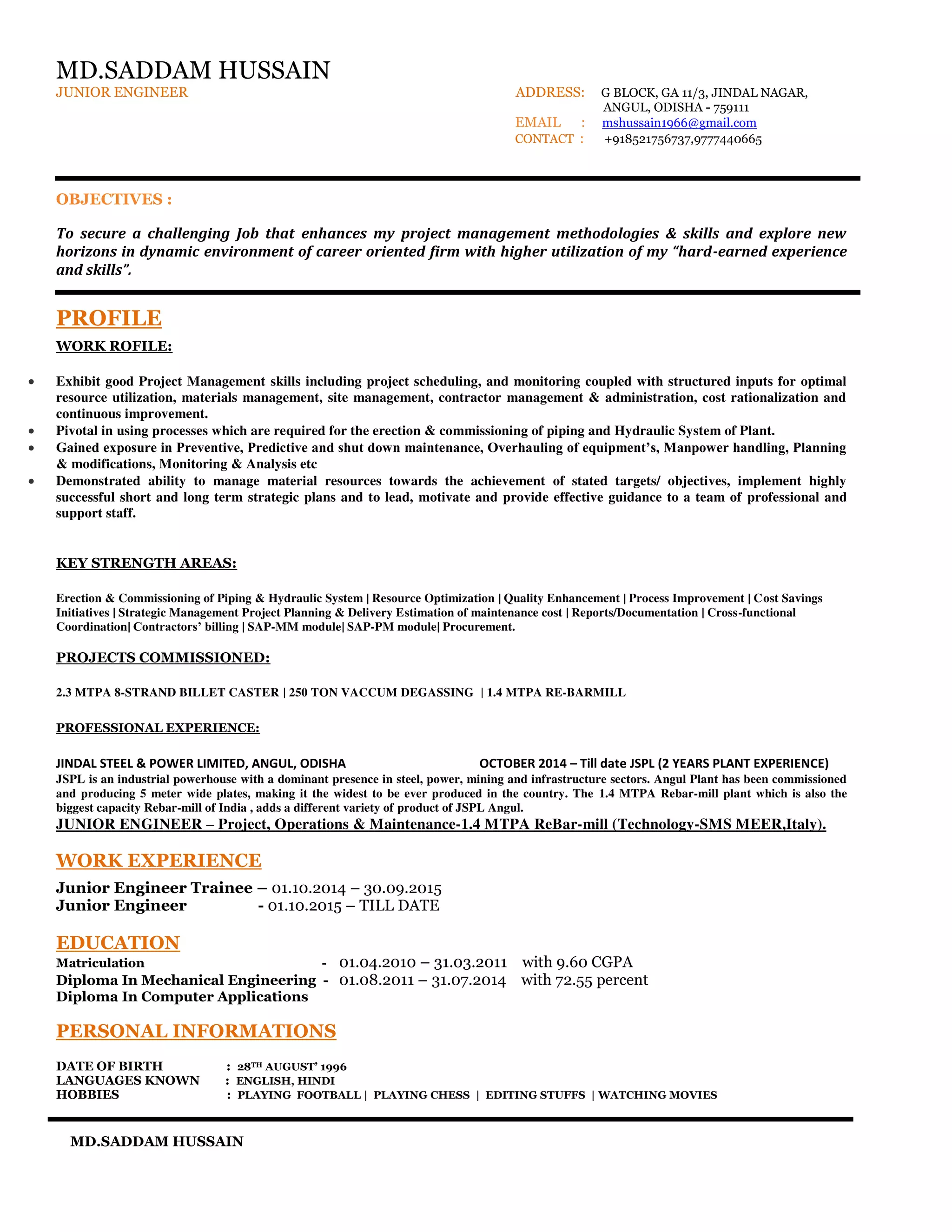 SADDAM CV 170916 | PDF | Civil Engineering Industry | Industries