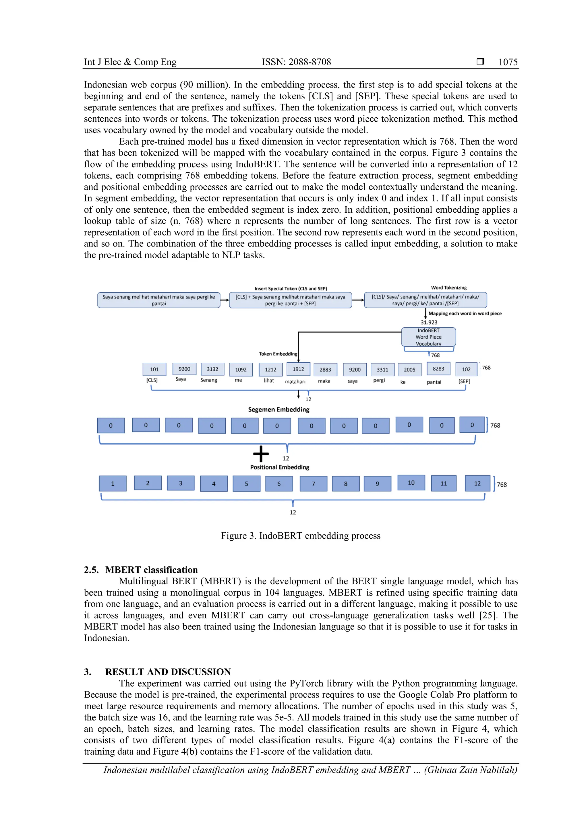 Indonesian multilabel classification using IndoBERT embedding and MBERT classification | PDF