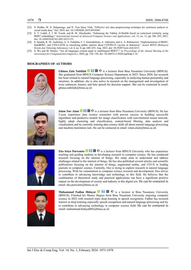 Indonesian multilabel classification using IndoBERT embedding and MBERT classification | PDF