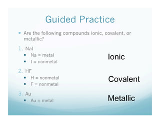 10/23 What are the 3 types of chemical bonds? | PPT