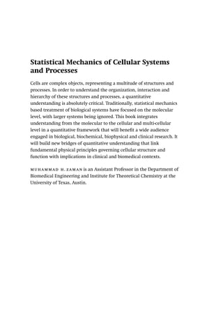 Statistical Mechanics Of Cellular Systems And Processes Zaman Mh Ed | PDF