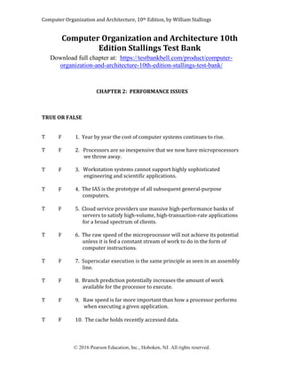 Computer Organization and Architecture 10th Edition Stallings Test Bank ...