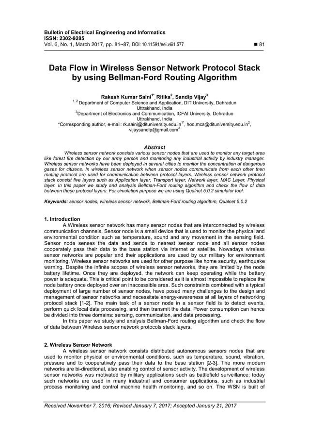 Data Flow in Wireless Sensor Network Protocol Stack by using Bellman-Ford Routing Algorithm | PDF