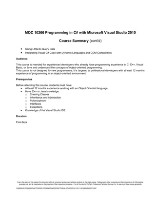 10266 developing data access solutions with microsoft visual studio 2010 | PDF