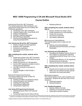 10266 developing data access solutions with microsoft visual studio 2010 | PDF