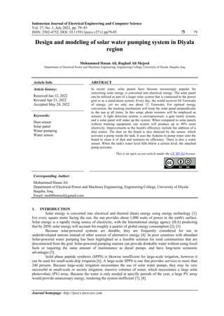 Design and modeling of solar water pumping system in Diyala region | PDF