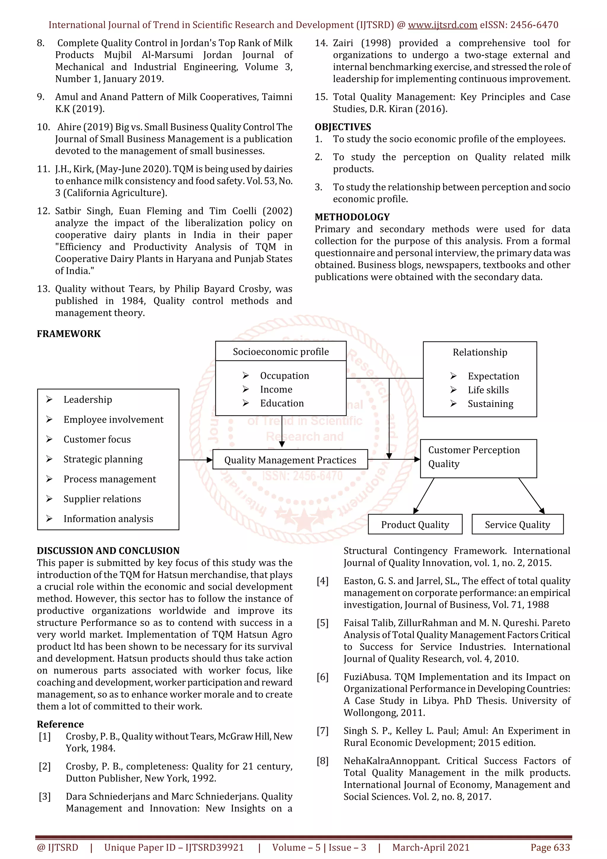 An Empirical Study on Quality Management Practices Related to Hatsun Products | PDF