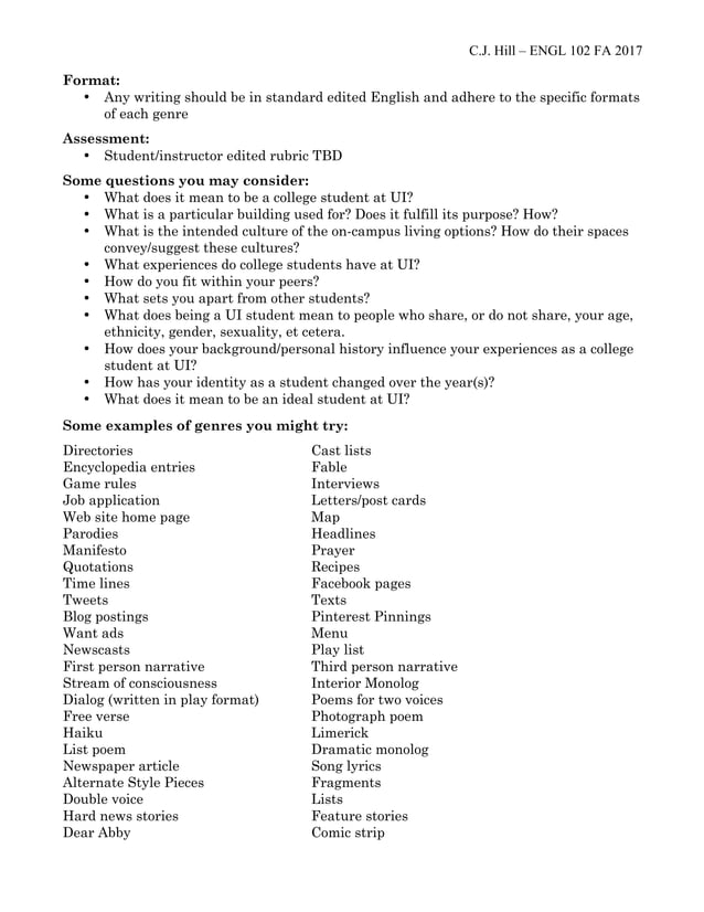 102 assignment sheet and assessment articulation | PDF