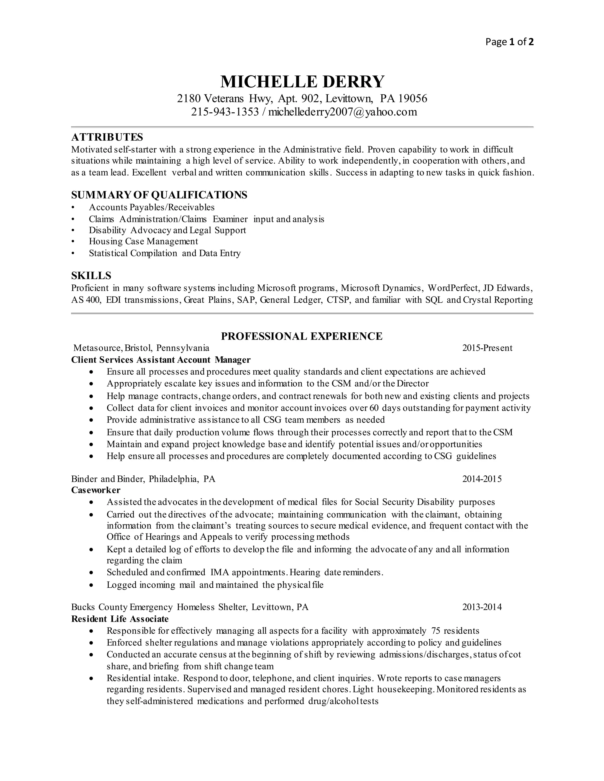 Michelle Resume 2016 | DOCX