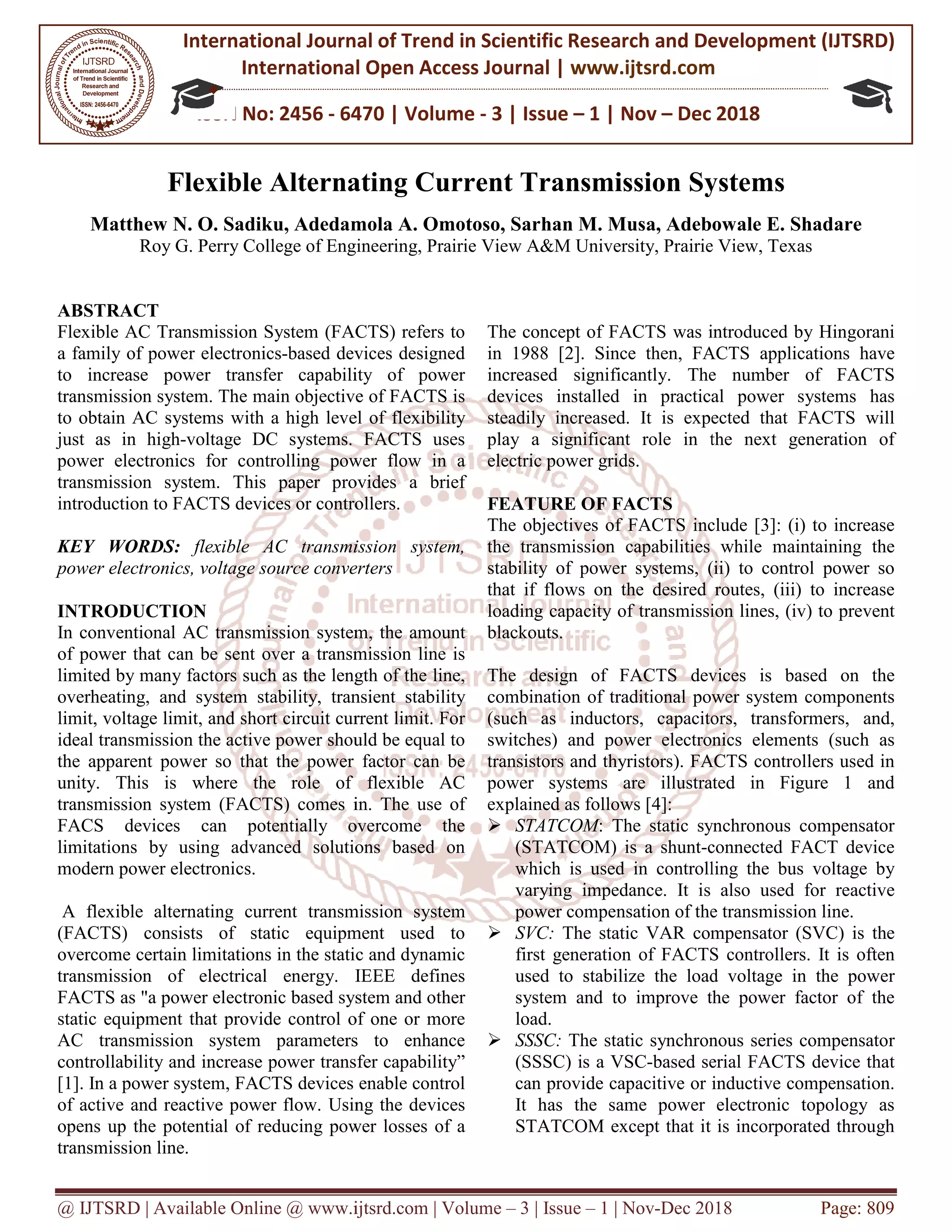 Flexible Alternating Current Transmission Systems Pdf Computer Networking Computing