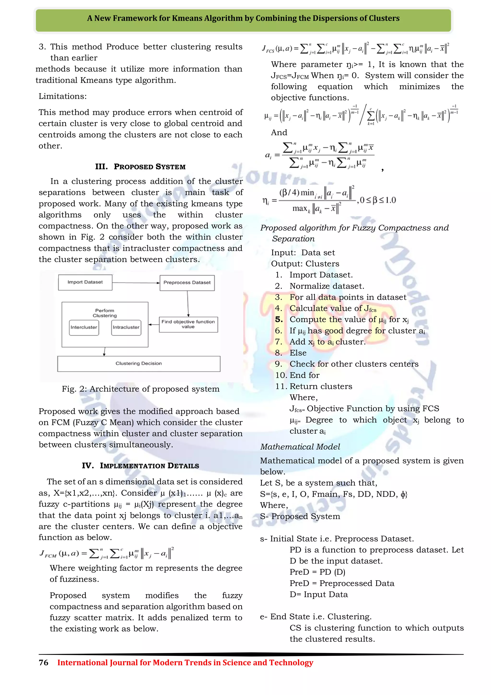 A New Framework for Kmeans Algorithm by Combining the Dispersions of Clusters | PDF