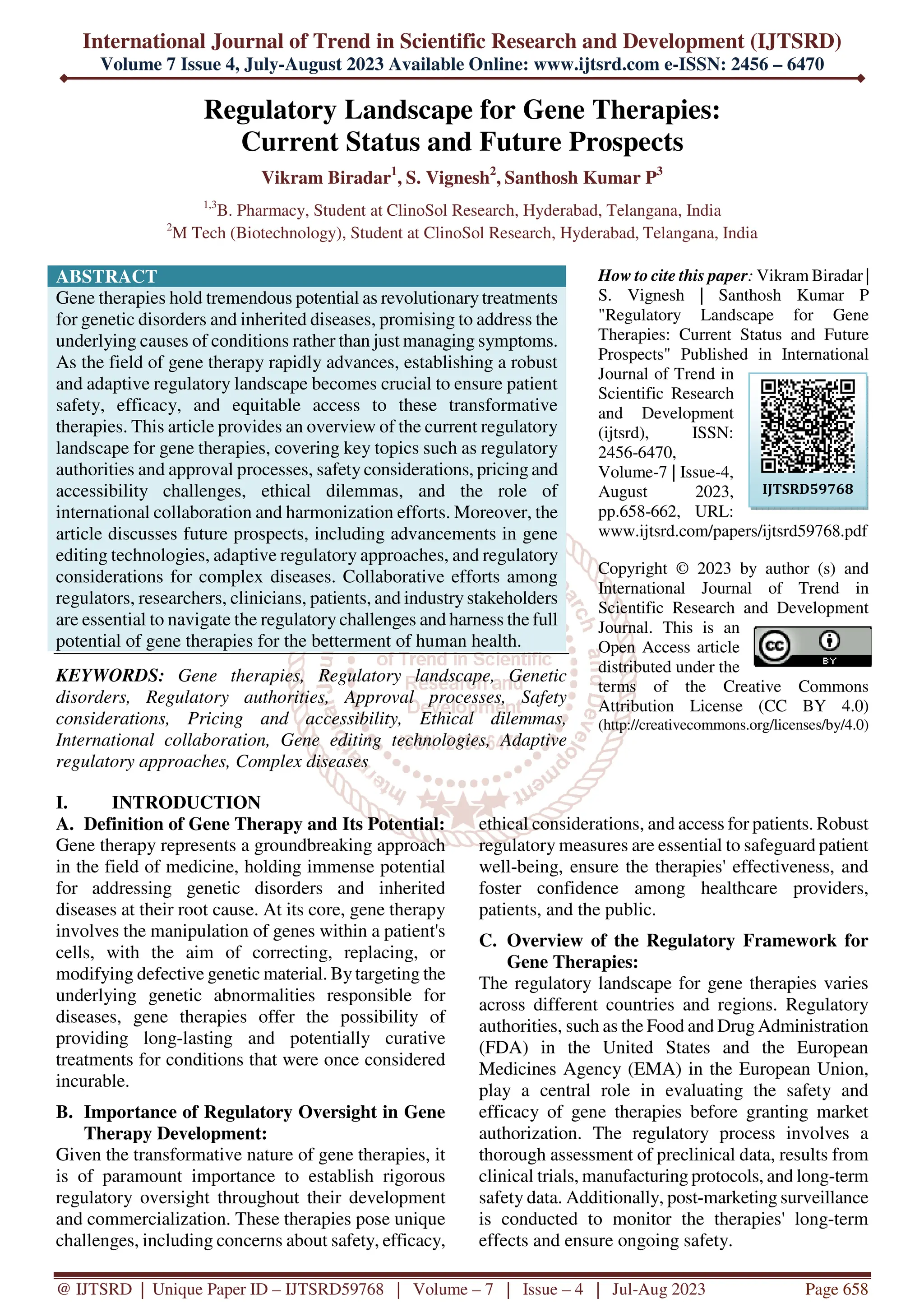 Regulatory Landscape for Gene Therapies Current Status and Future ...