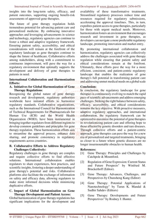 Regulatory Landscape for Gene Therapies Current Status and Future Prospects | PDF