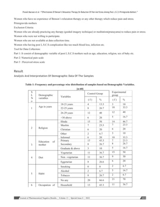 “Effectiveness Of Benson’s Relaxation Therapy On Reduction Of Pain And ...