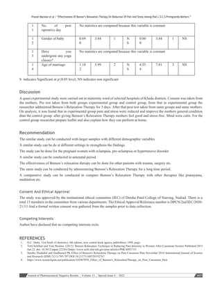 “Effectiveness Of Benson’s Relaxation Therapy On Reduction Of Pain And ...