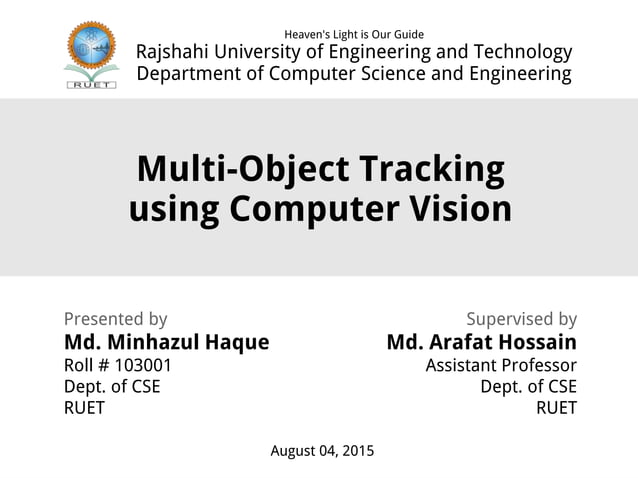 Multi Object Tracking | Presentation 1 | ID 103001 | PPT