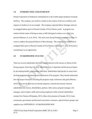 103013 Case Study, Potash Corporation (BMC205, UofC) | PDF