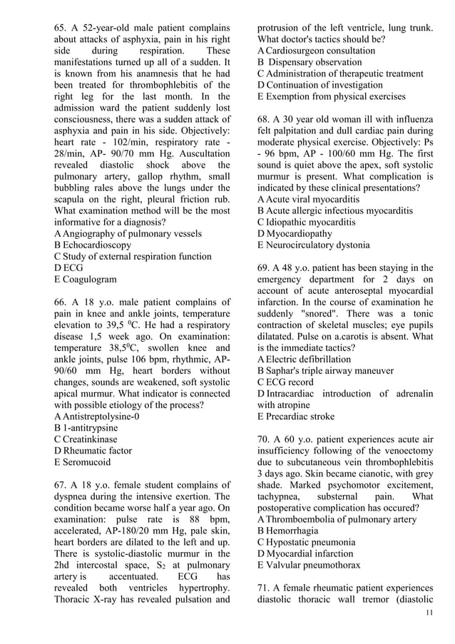 Cardiology hand book questions and answers | PDF
