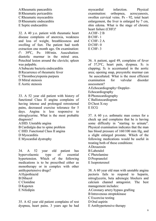 Cardiology hand book questions and answers | PDF