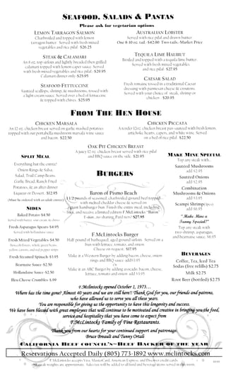 Shell Beach Dining House Dinner Menu Page 2 | PDF