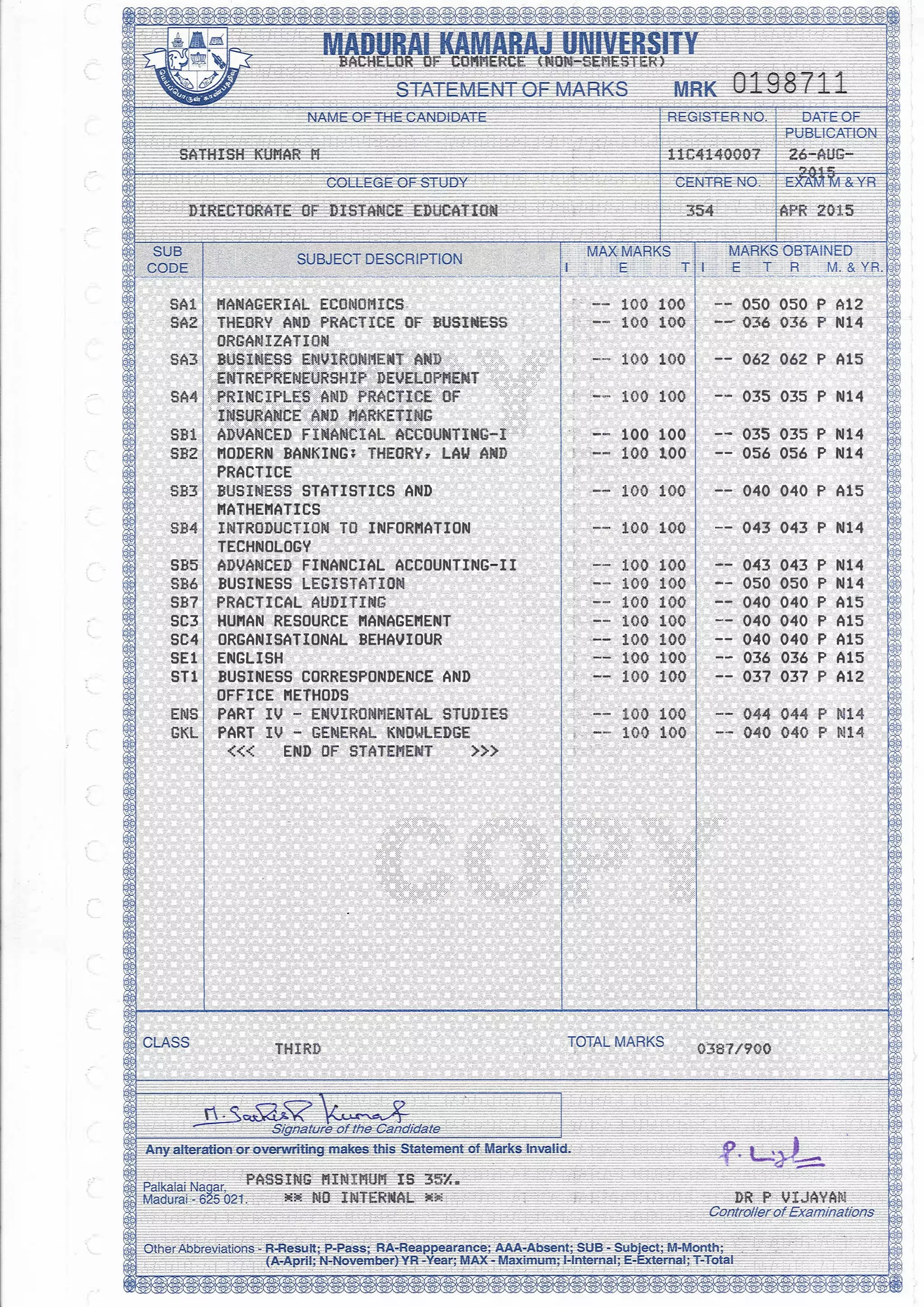 B.COM MARK SHEET | PDF